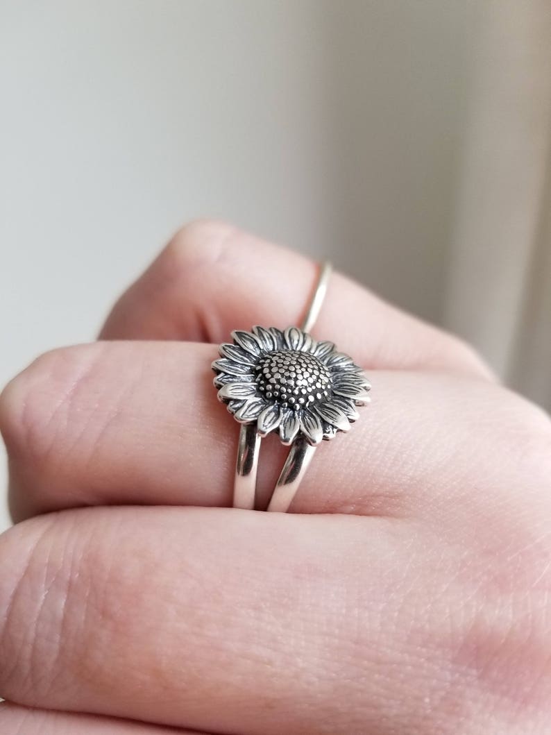 Sunflower Ring. Solid sterling silver. Floral jewelry. Garden | Etsy