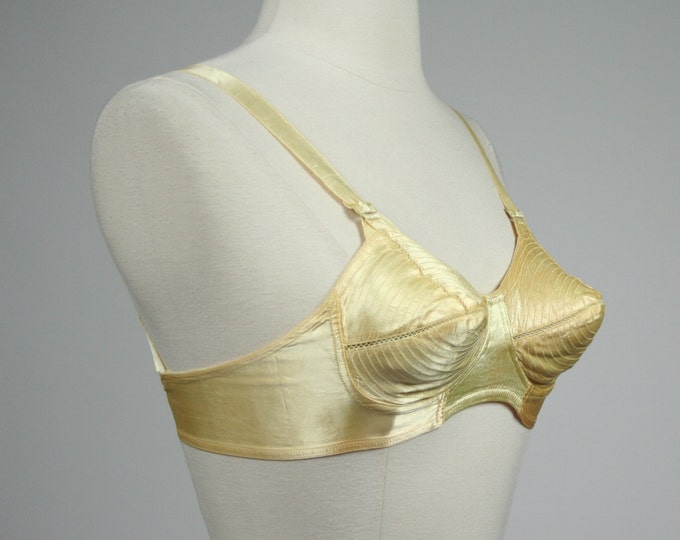 1950's Bullet Bra Circle Stitch Gold Yellow Satin Cone Conical Pointed ...