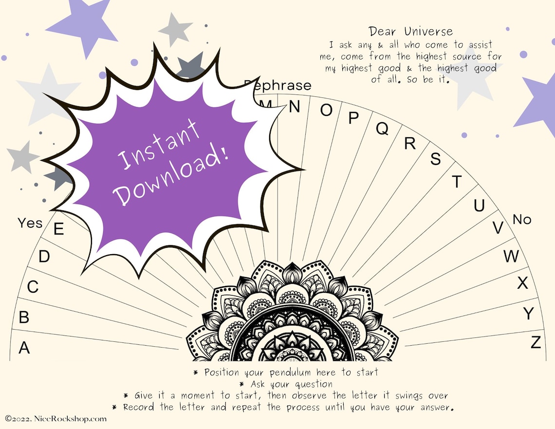 Pendulum Chart Digital Download Printable Alphabet Pendulum Chart ...