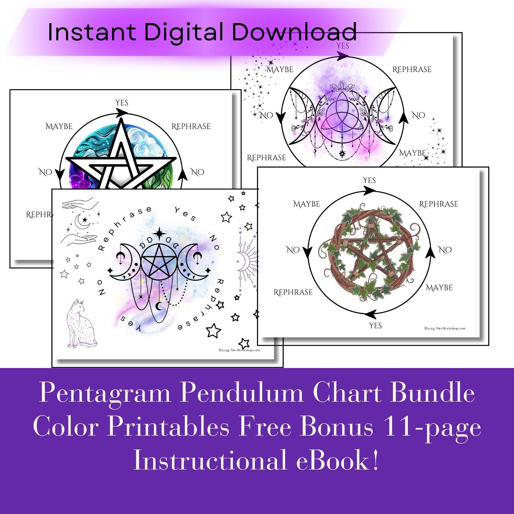 Pentagram Pendulum Chart Bundle | Color & Black-and-white Printable ...