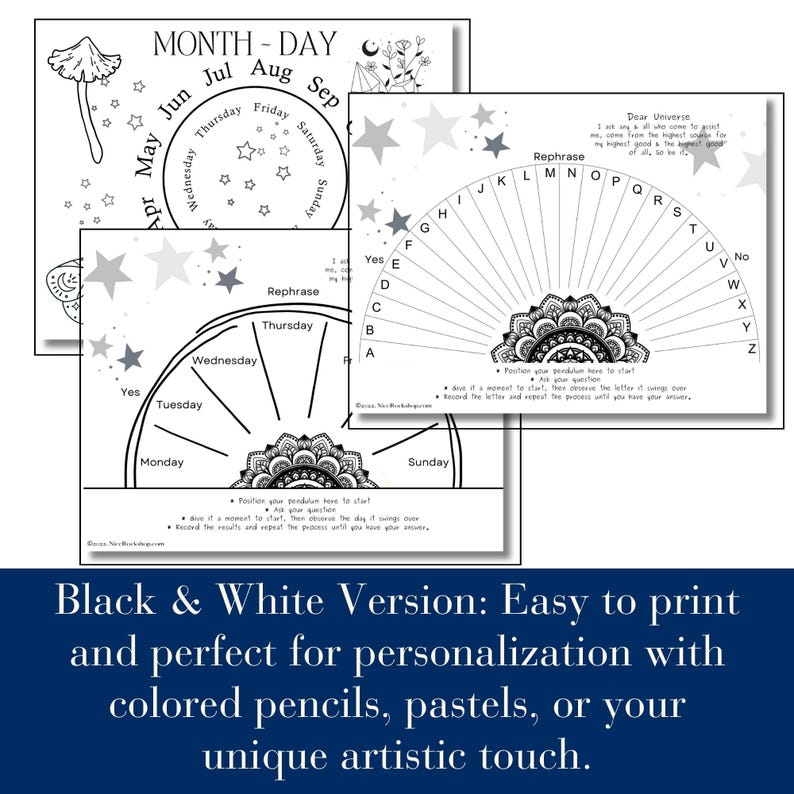 Pendulum Dowsing Charts: Alphabet, Days, Months - Printable PDF Bundle ...