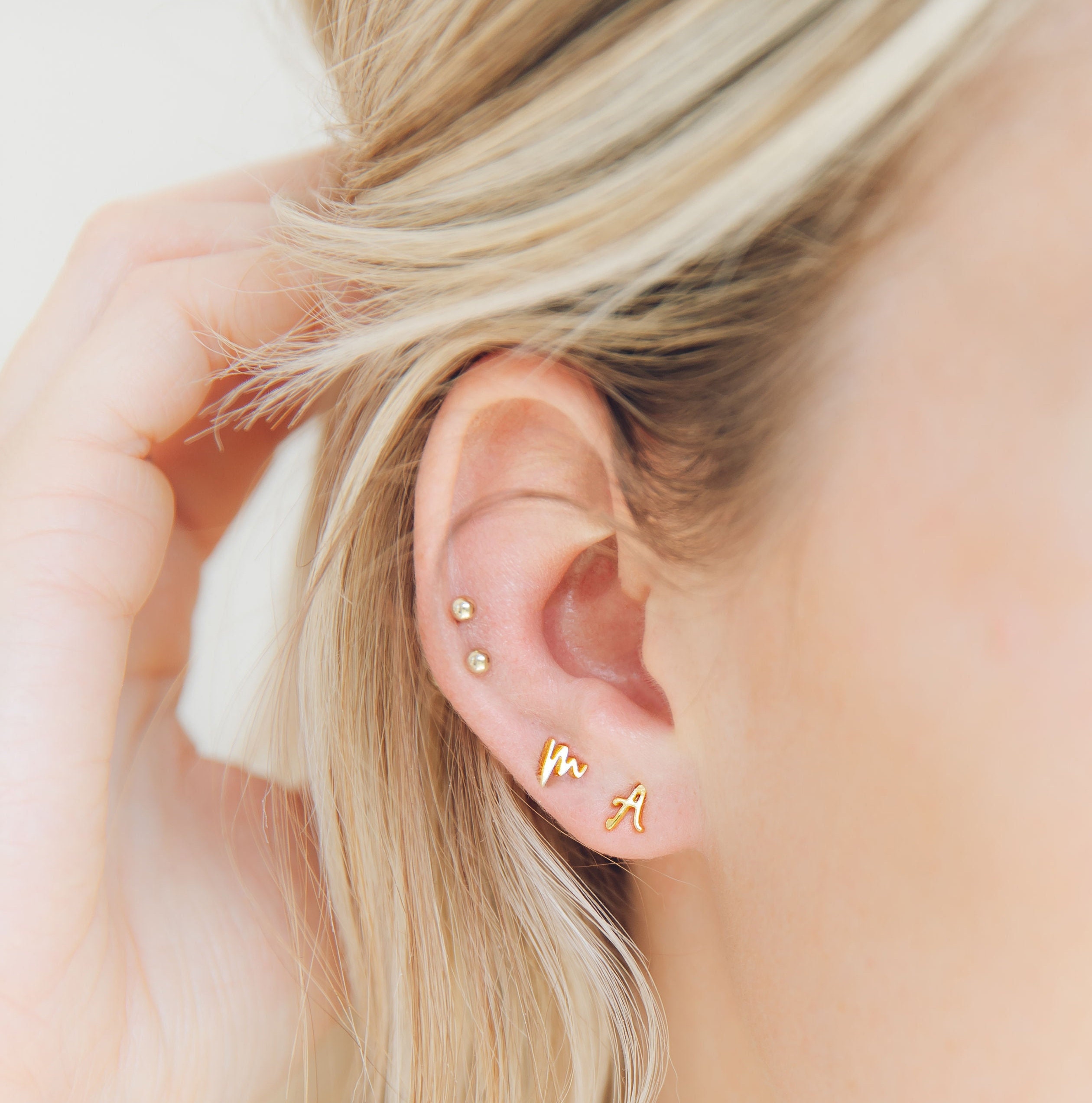 Gold Initial Studs Initial Earrings Tiny Gold Studs Initial Stud Earrings Minimalist Studs Gold Letter Studs Script Initial Etsy