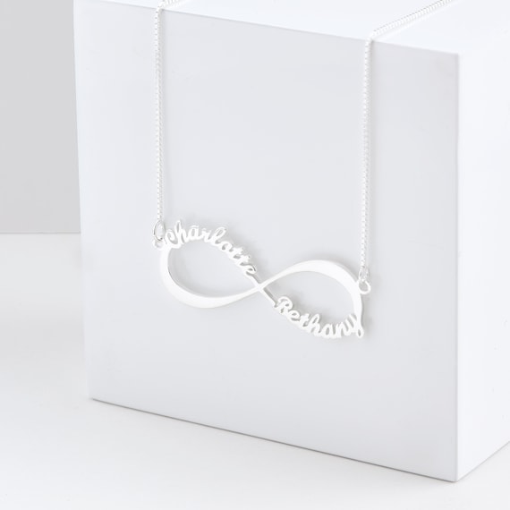 Silver infinity necklace personalised store
