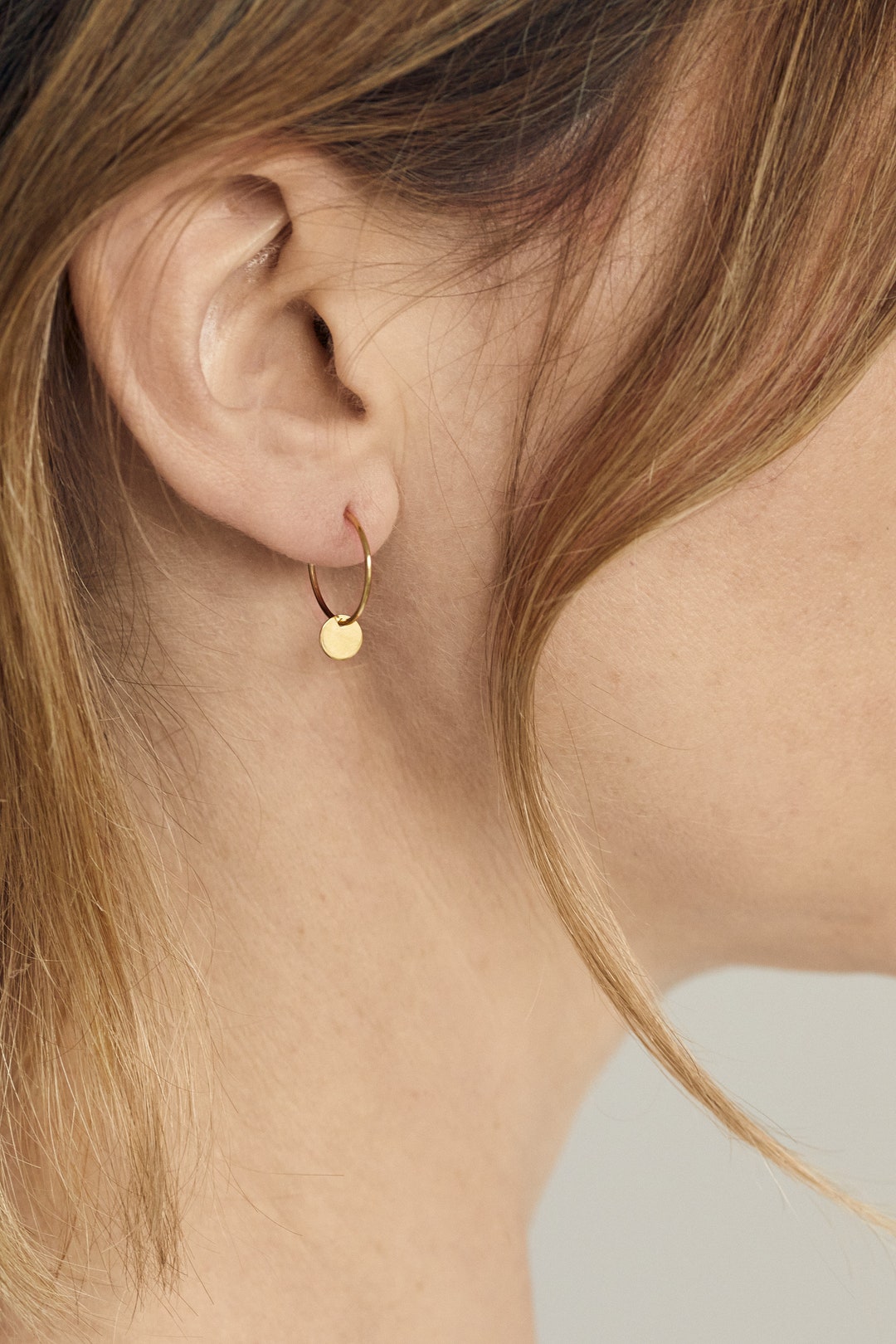 Golden Disc Hoops Earrings Sterling Silver Boho Gold Plated - Etsy