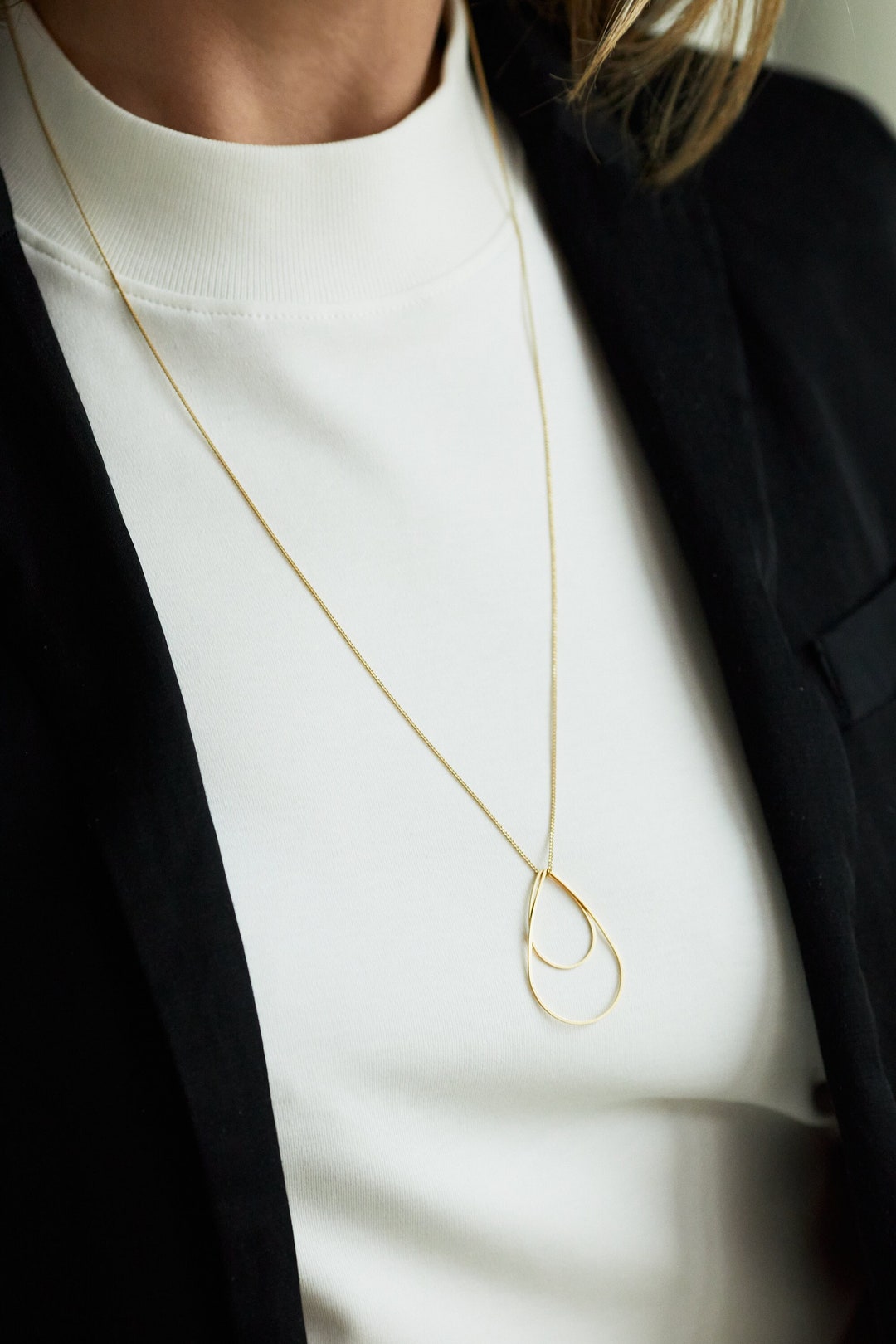 Long Drop Necklace Teardrop Pendant - Etsy