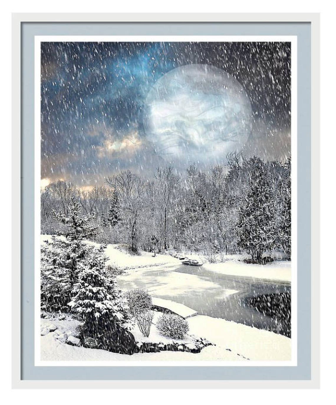 Snowy Winter Moon Christmas Card Enchanting Winter Winter - Etsy