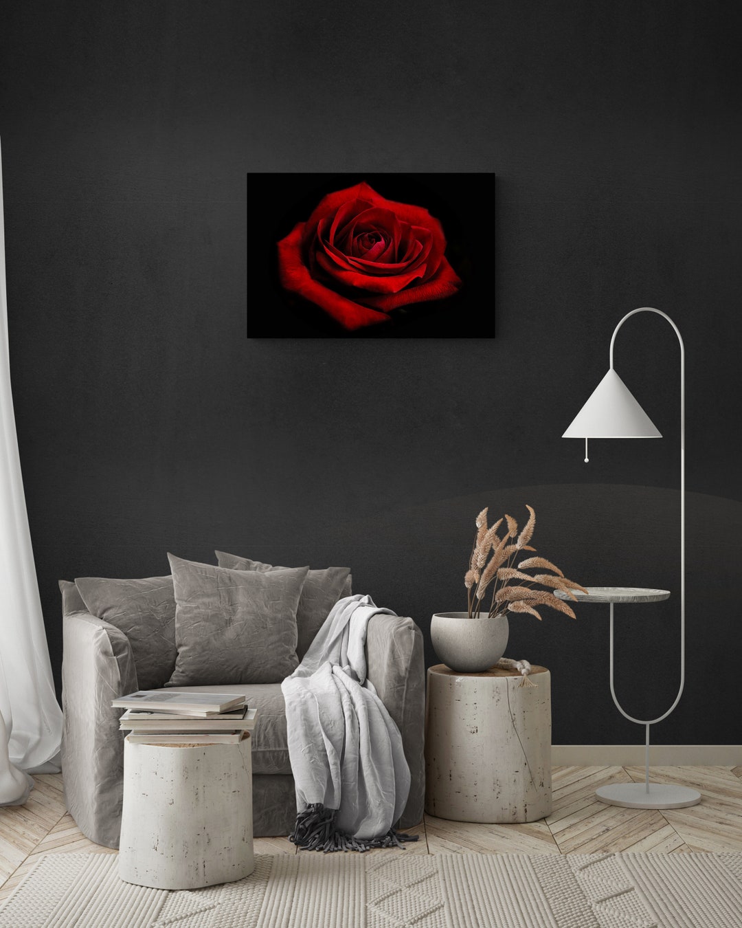 Dark Red Rose Metal Wall Art, Floral Photo Decor, Minimalist Room Decor ...