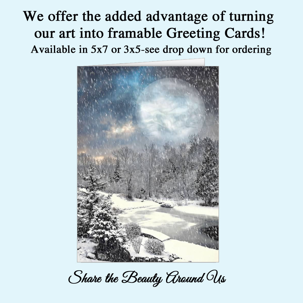 Snowy Winter Moon, Christmas Card, Enchanting Winter, Winter Pond Snow ...