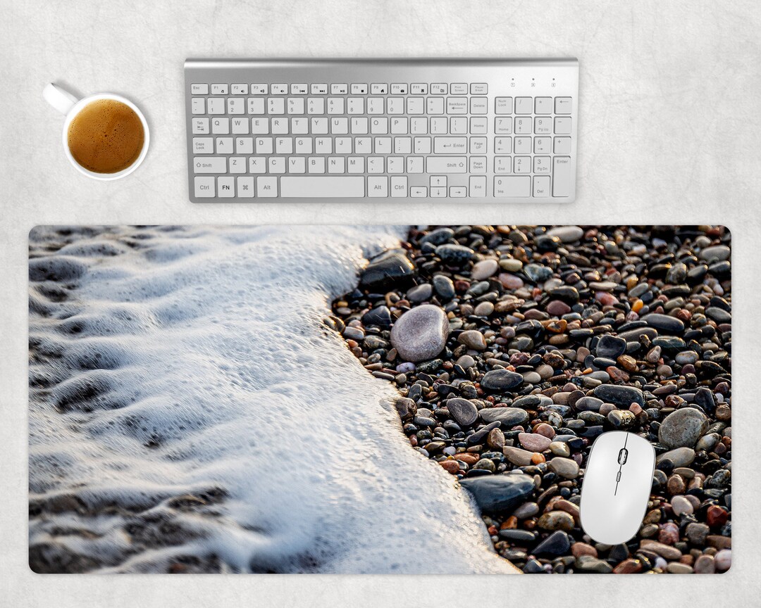 Beach Pebbles Desk Mats, Shoreline Surf Computer Gaming Mat, Nature ...