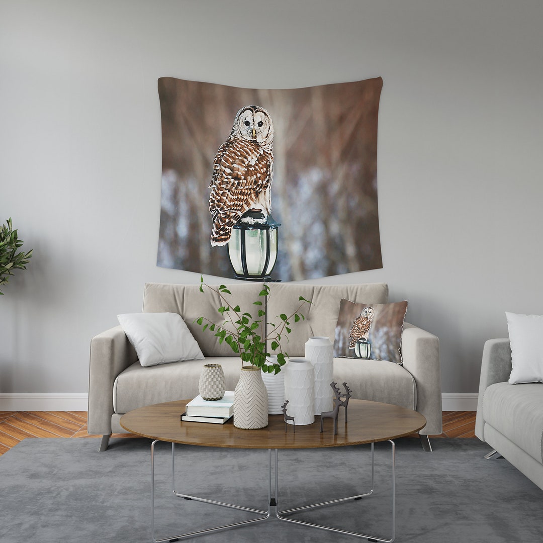 Wildlife Tapestries, Barred Owl Tapestry, Michigan Owl Wall Art, Fabric ...
