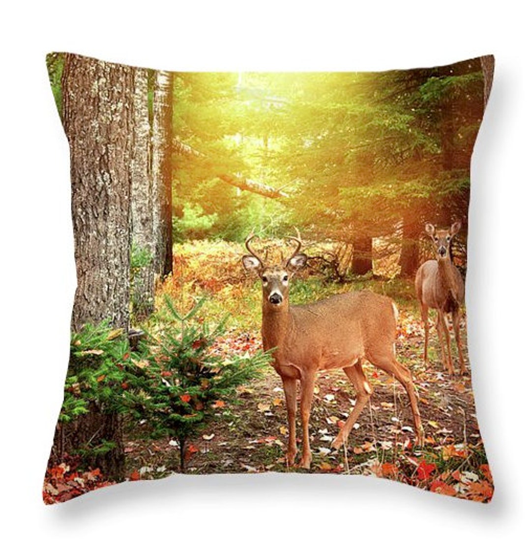 Whitetail Deer Throw Pillow, Fall Foliage Home Decor, Autumn Throw ...