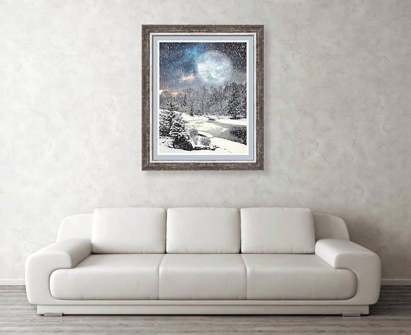 Snowy Winter Moon, Christmas Card, Enchanting Winter, Winter Pond Snow ...