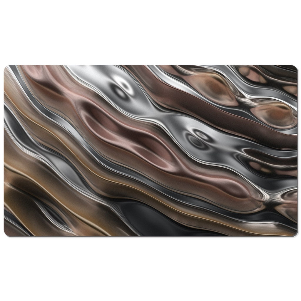 Liquid Metal Look Desk Mats, Silver Gray and Gold Swirl Desk Pad ...