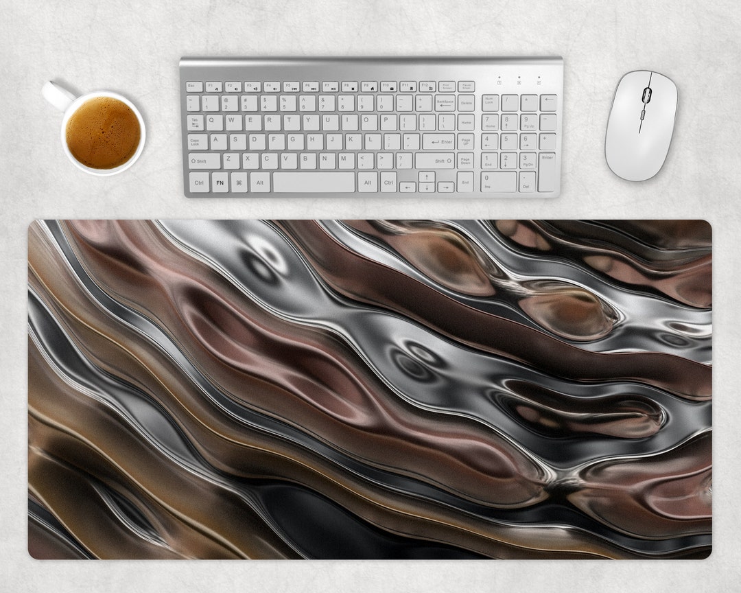 Liquid Metal Look Desk Mats, Silver Gray and Gold Swirl Desk Pad ...