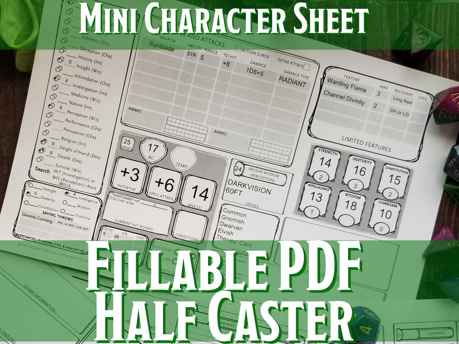 D&D Mini Character Sheet Half Caster Printable Fillable PDF - Etsy