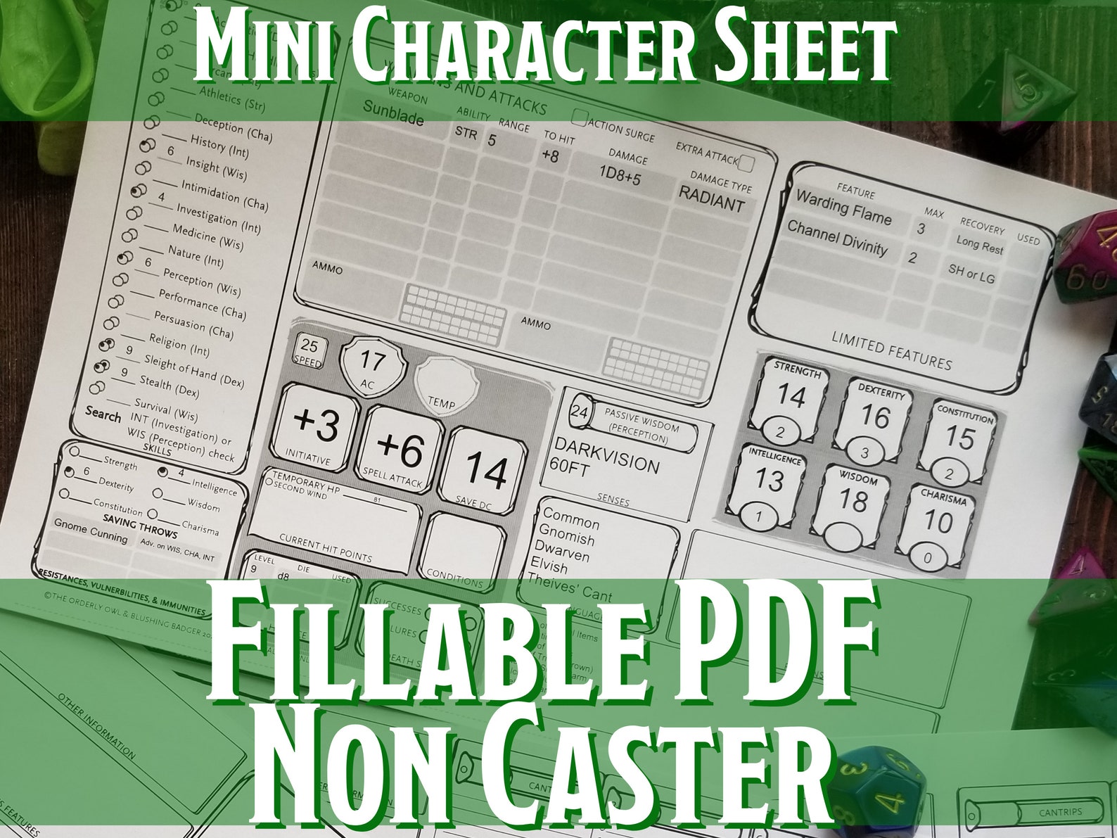 D&D Mini Character Sheet Non-caster Printable Fillable PDF - Etsy