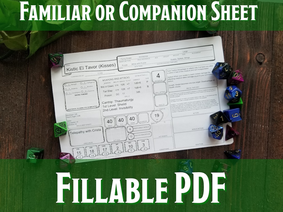 Pathfinder Character Sheet Animal Companion