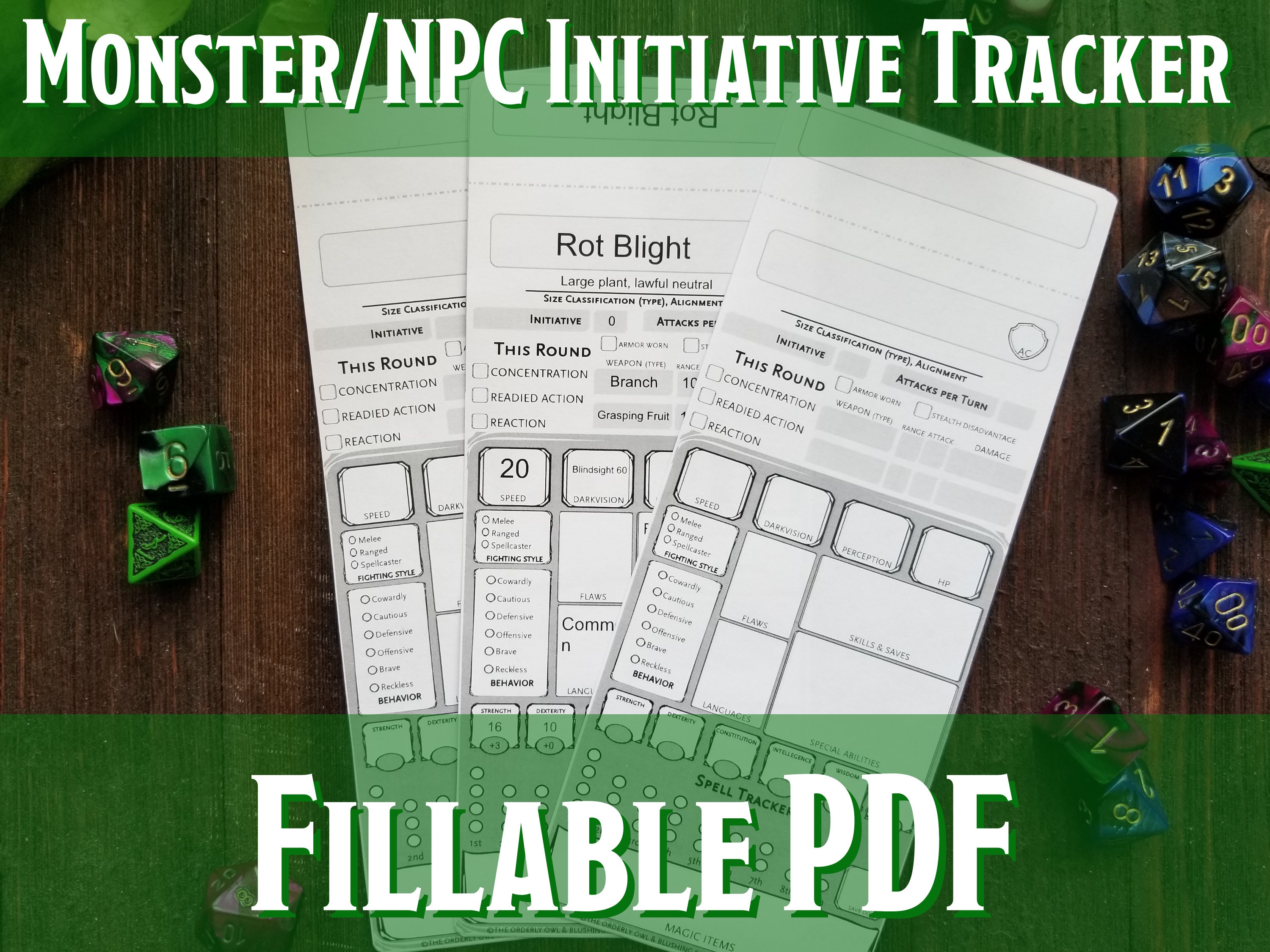 D&D Foldable Initiative Trackers Monster NPC | Printable Fillable PDF ...