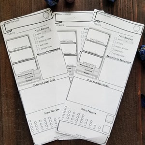 D&D Player Turn Card | Combat Trackers | Printable Fillable PDF ...