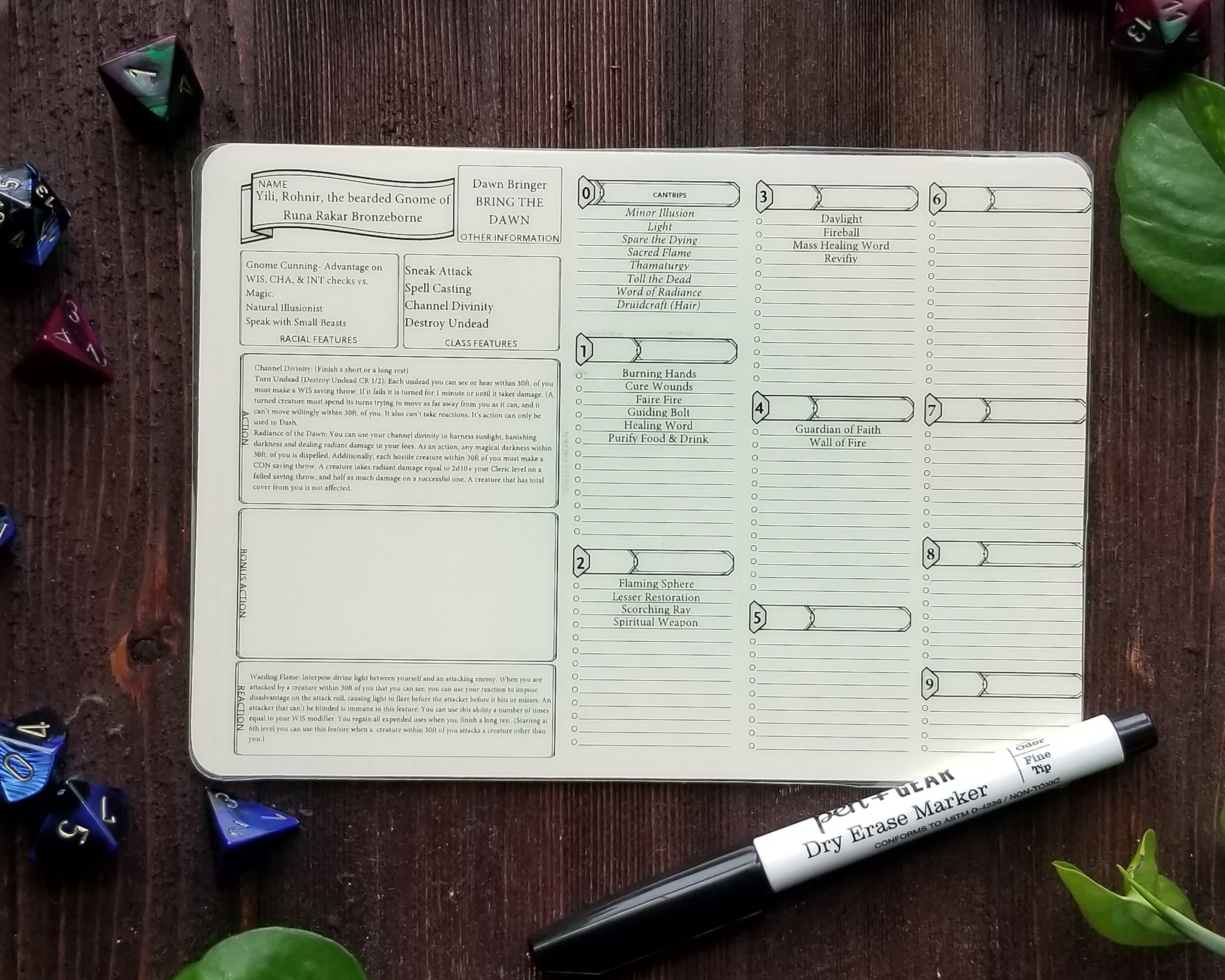 D&D Mini Character Sheet Full Caster Laminated Wet Erase/dry | Etsy ...