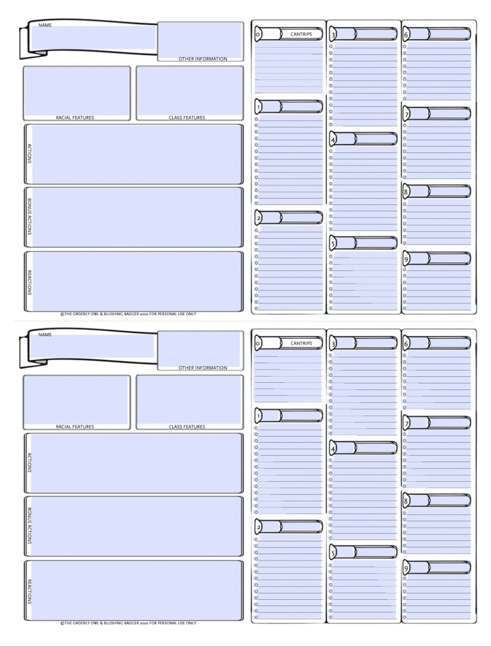 D&D Mini Character Sheet Full Caster Printable Fillable PDF - Etsy