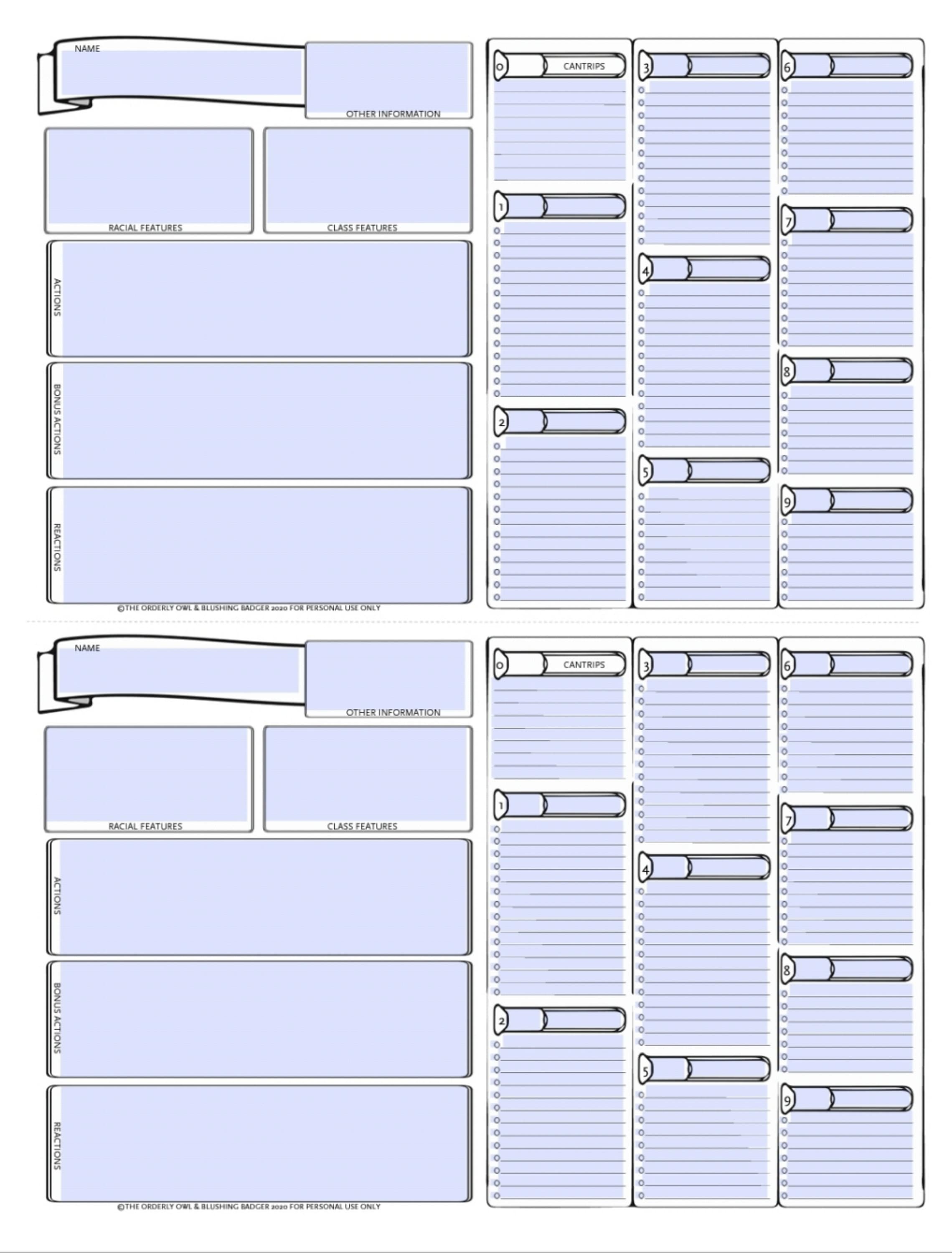 D&D Mini Character Sheet Full Caster Printable Fillable PDF - Etsy