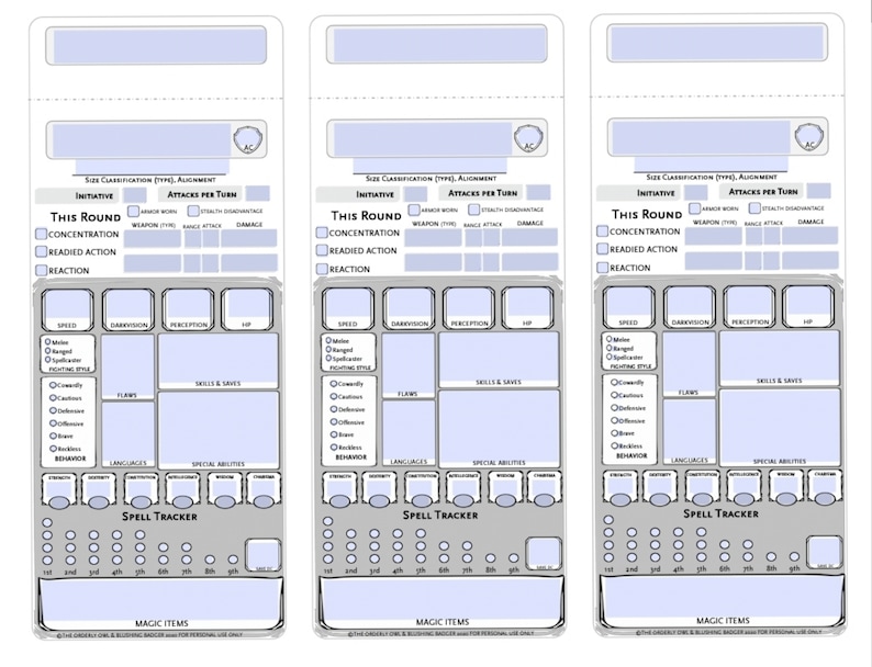 D&D Foldable Initiative Trackers Monster NPC | Printable Fillable PDF ...