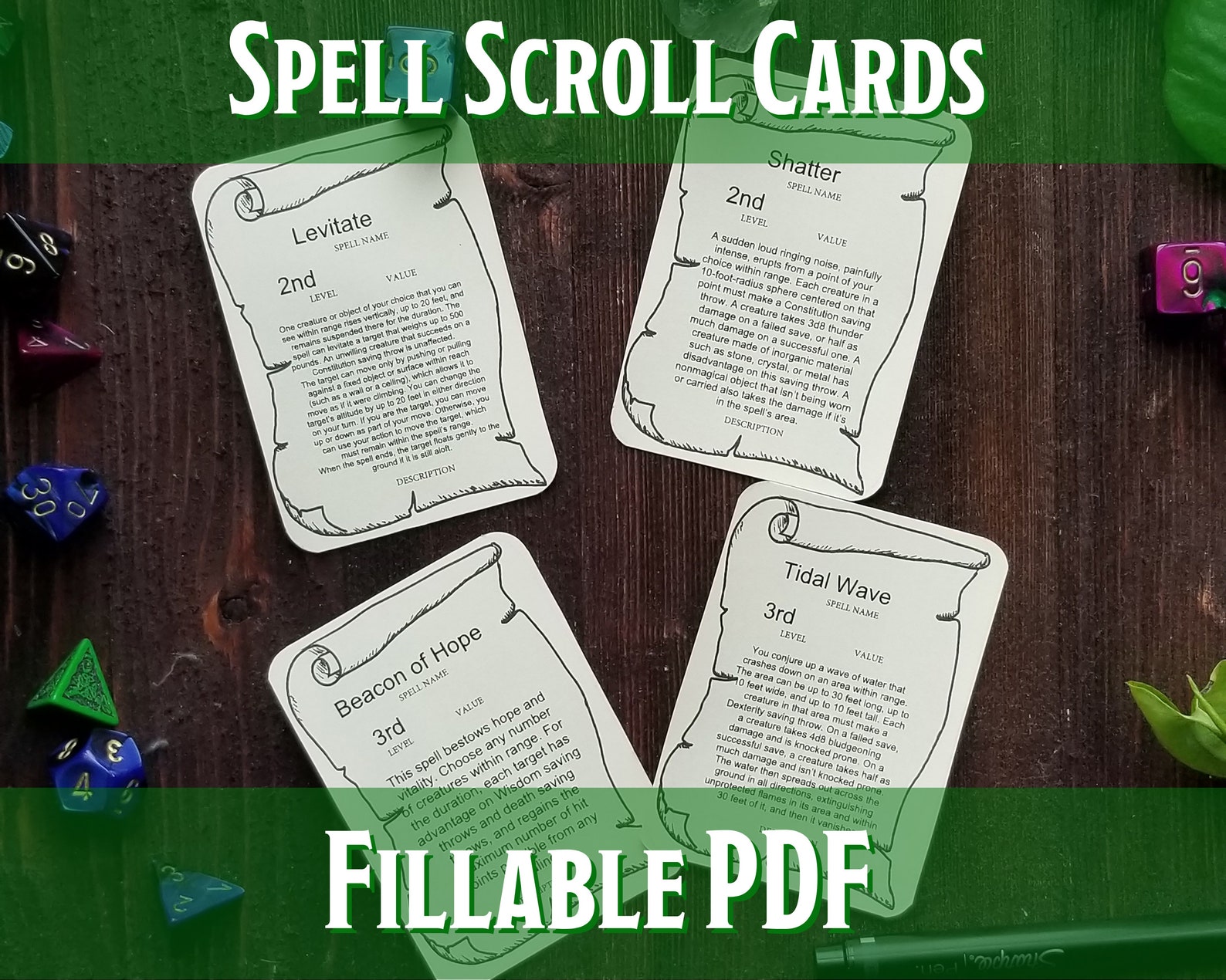 Spell Scroll Cards Printable Fillable PDF Dungeons and - Etsy Canada