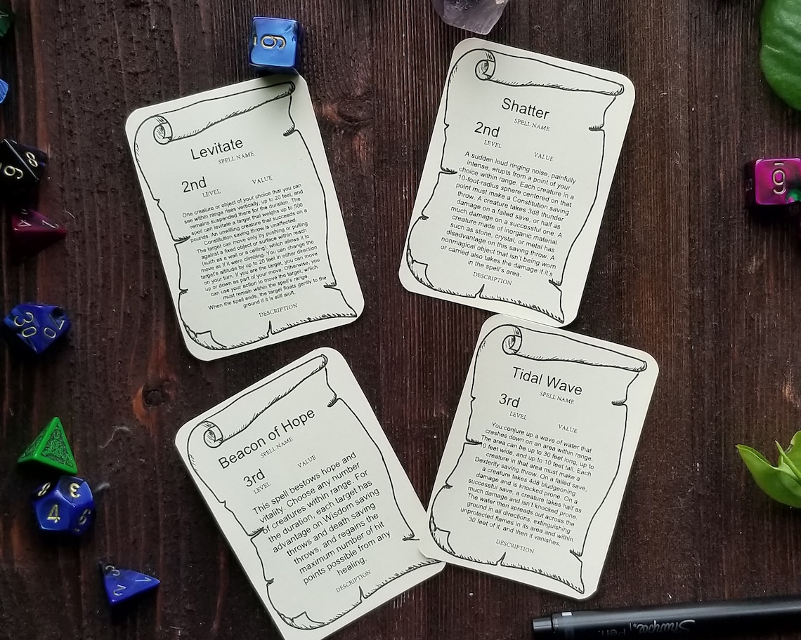 Spell Scroll Cards Printable Fillable PDF Dungeons and - Etsy