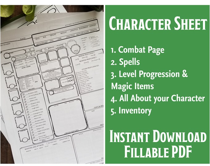 D&D Full Character Sheet | Printable Fillable PDF| Dungeons and Dragons ...