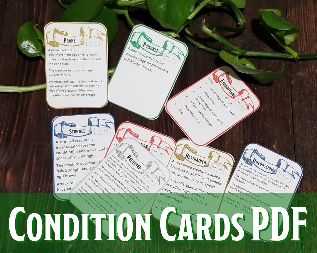 D&D Condition Cards | Printable PDF| Dungeons and Dragons 5e | - Etsy