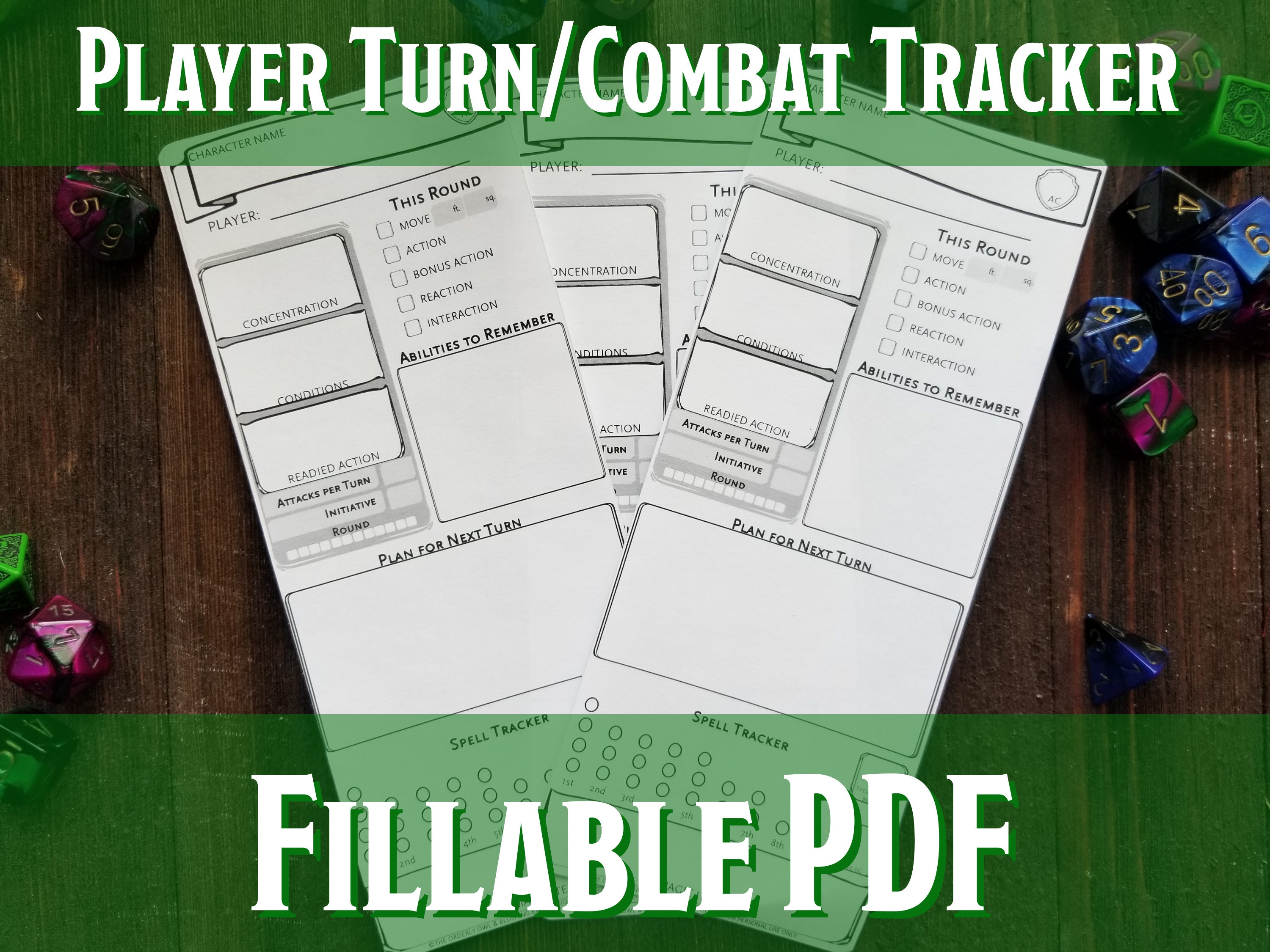 D&D Player Turn Card | Combat Trackers | Printable Fillable PDF ...