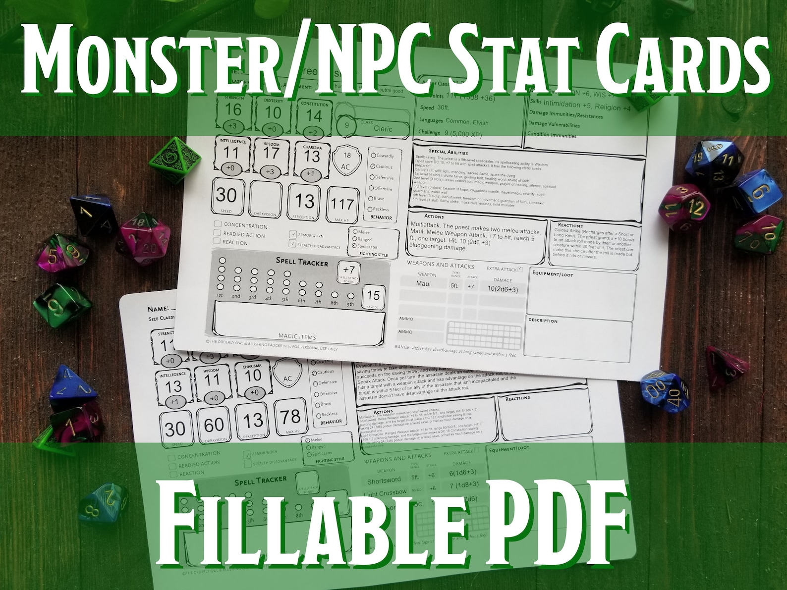 D&D Monster NPC Stat Cards Printable Fillable PDF Dungeons - Etsy