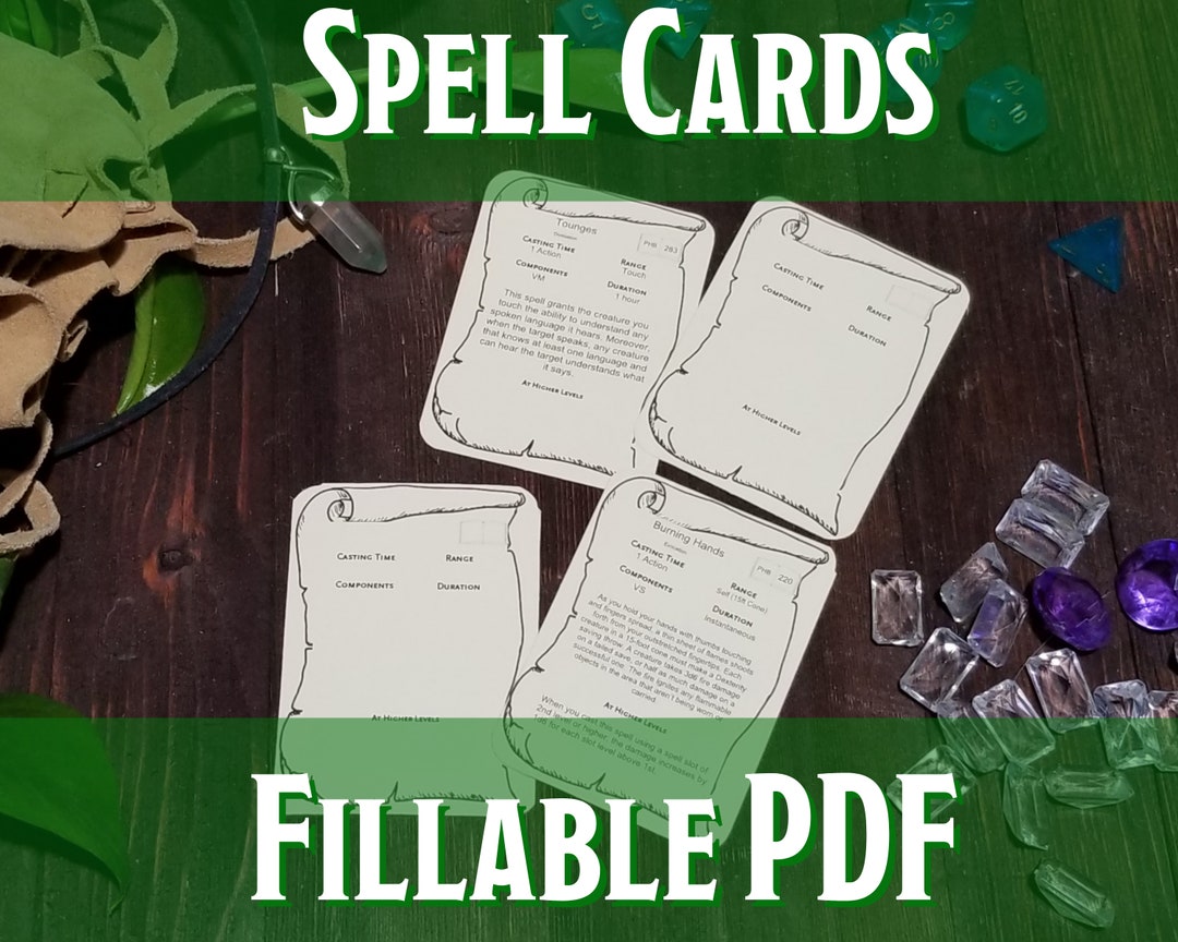 Spell Cards | Printable Fillable PDF| Dungeons and Dragons 5e ...