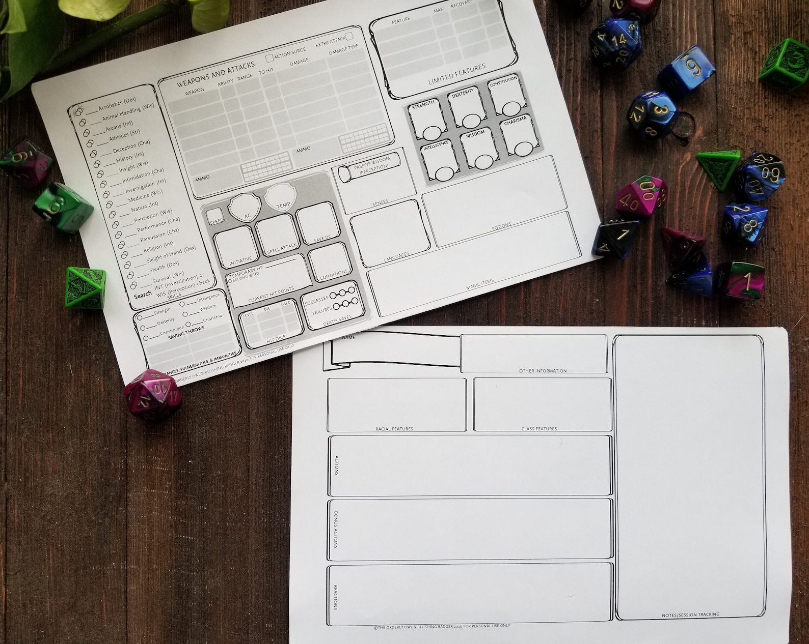 D&D Mini Character Sheet Bundle Printable Fillable PDF - Etsy