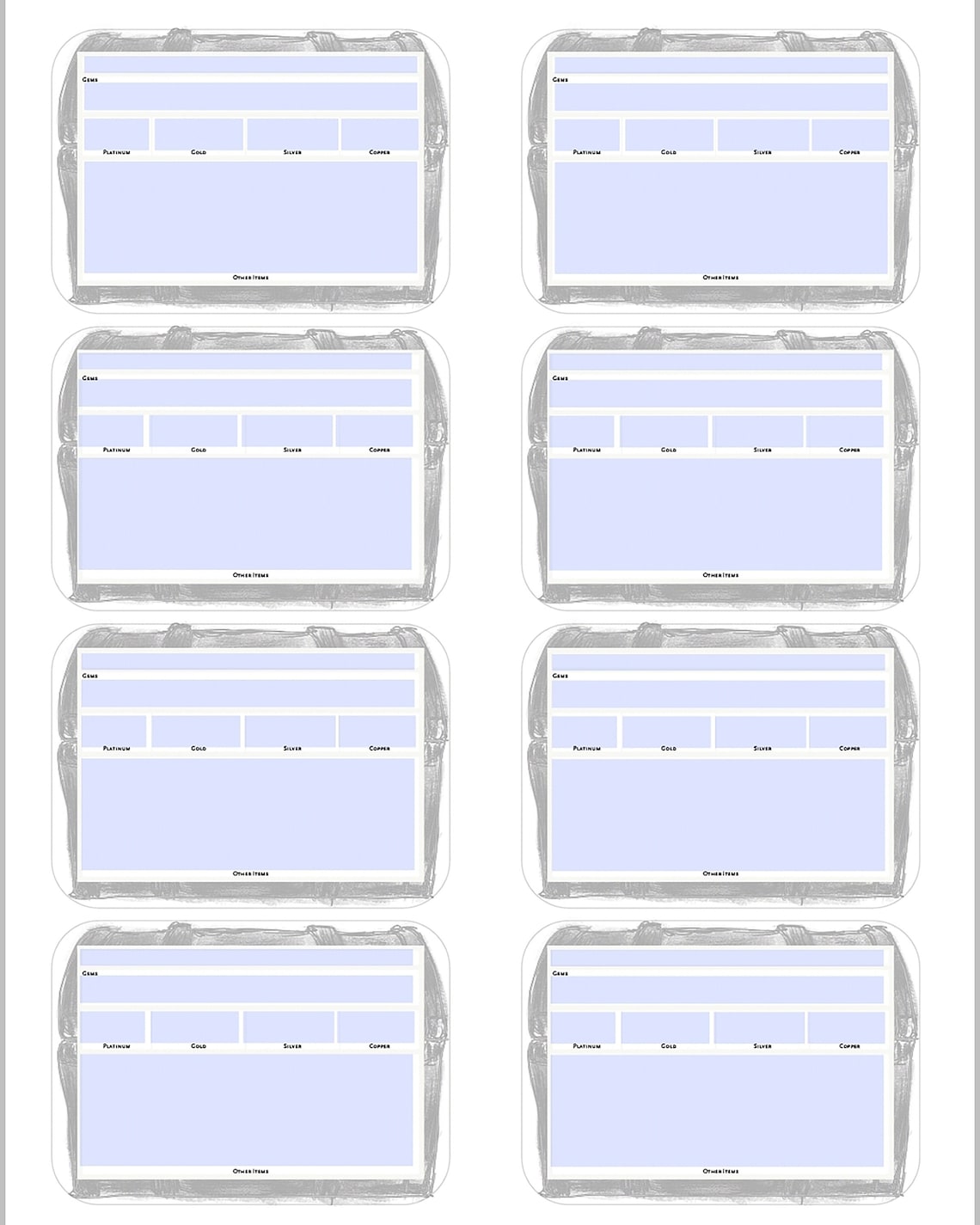 Treasure Cards | Printable Fillable PDF| Dungeons and Dragons 5e ...