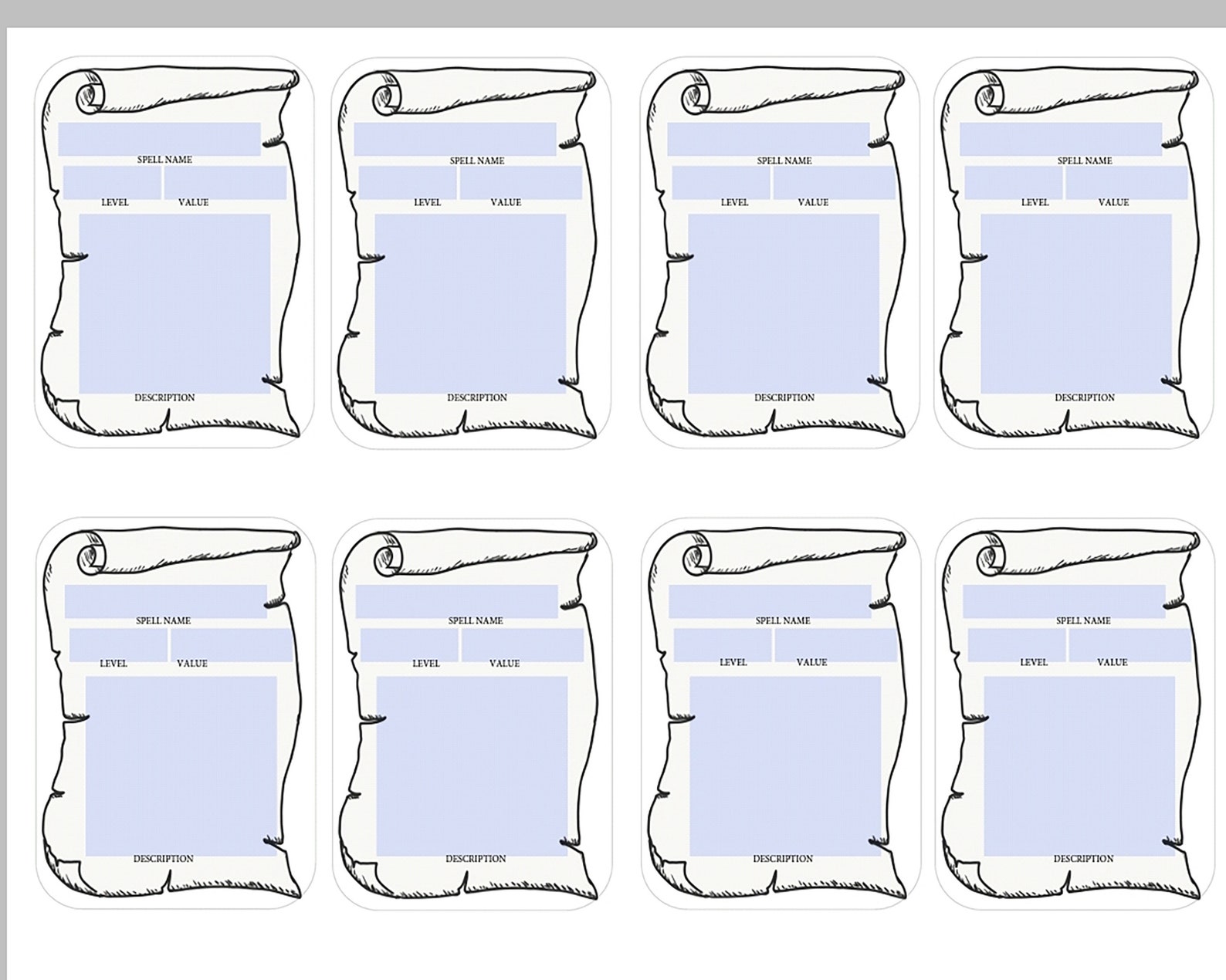 Spell Scroll Cards Printable Fillable PDF Dungeons and - Etsy