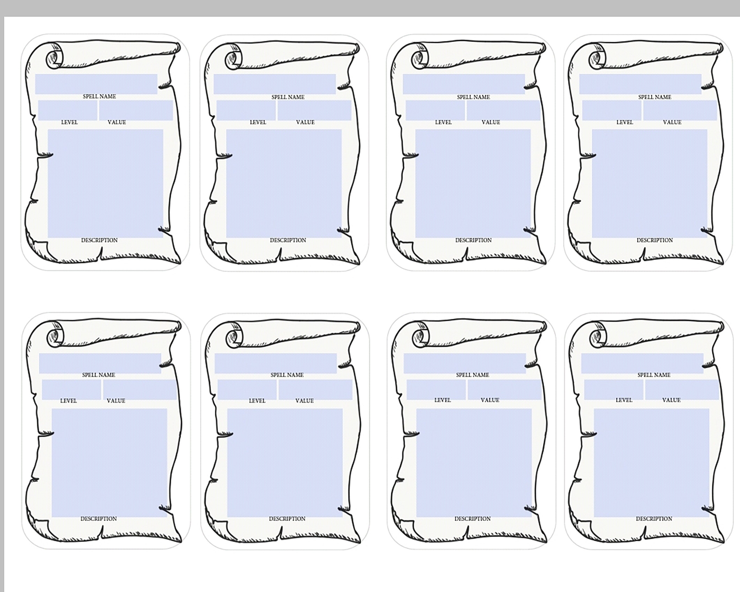 Spell Scroll Cards Printable Fillable PDF Dungeons and - Etsy