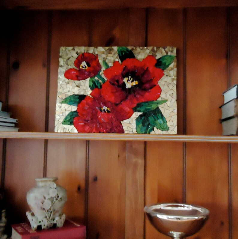 Fine Art Mosaic Tile Wall Art Red Flower Art 12 X 16 Wall - Etsy