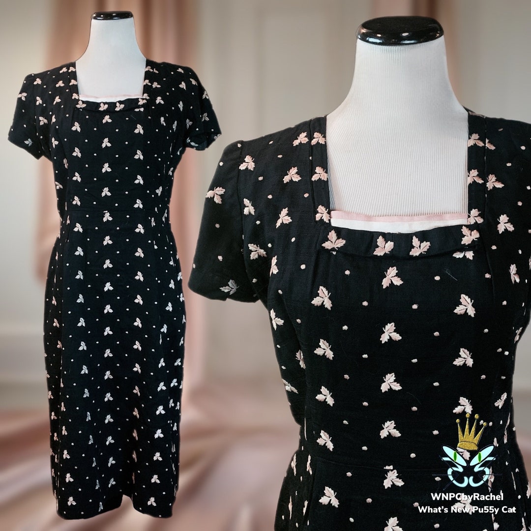 1950s Black Embroidered Linen Sheath Dress, Medium-large - Etsy