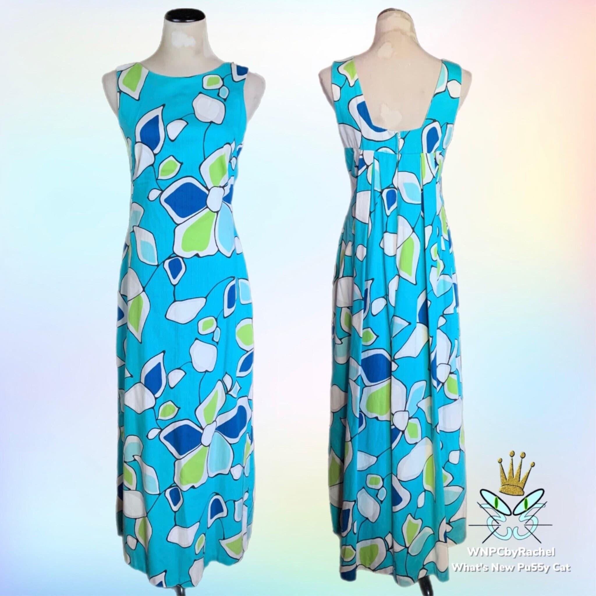 1960s Blue Floral Polynesian Cape Back Hostess Dress, Medium - Etsy