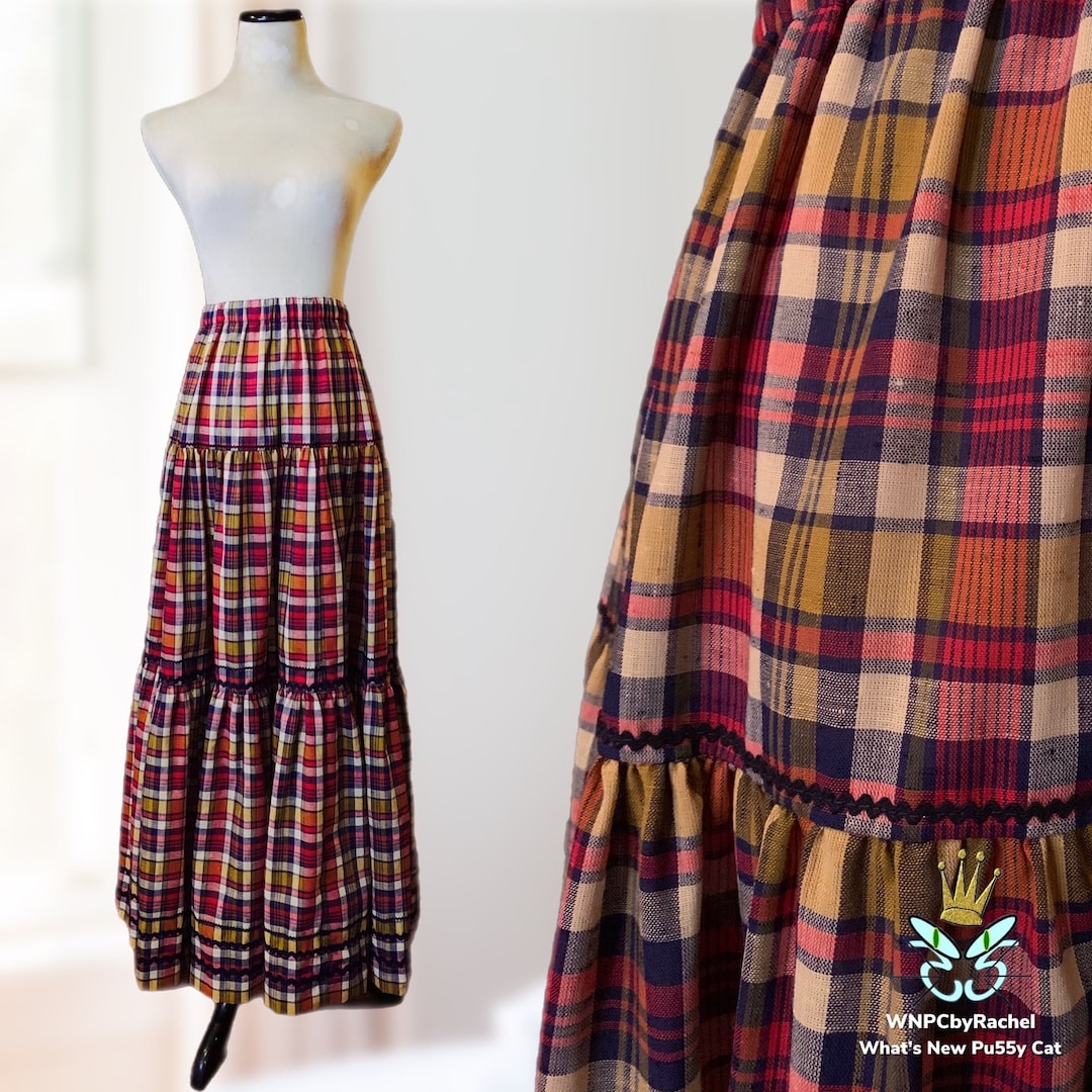 1970s Plaid Cotton Ric Rac Prairie Skirt Small-medium - Etsy
