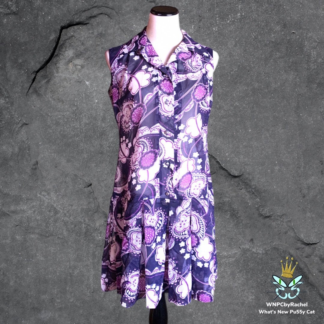 1970s Duror Sheer Purple Floral Drop Waist Dress, Large - Etsy