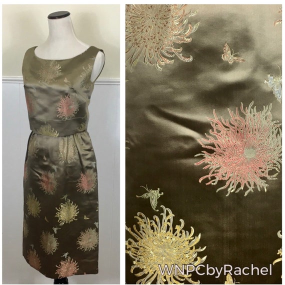 1960s Bronze Silk Brocade 2-Piece Sheath Cocktail Dre… - Gem