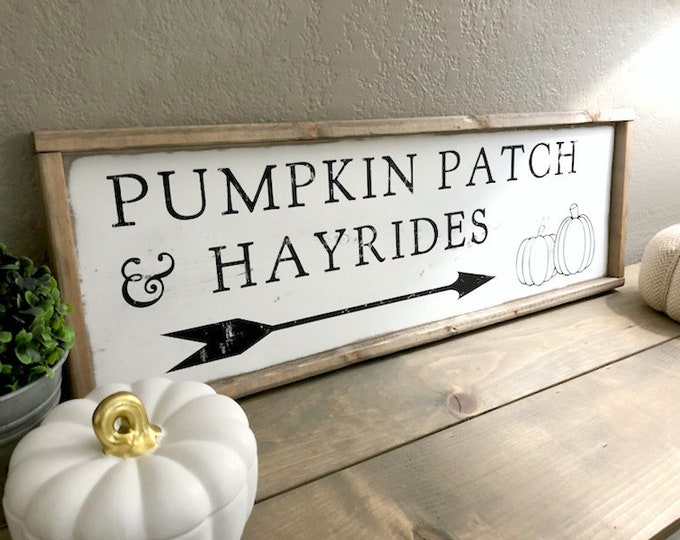 Distressed Pumpkin Patch and Hayrides Sign, Framed Wooden Sign, Wall ...