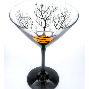 Halloween Martini Glass - Witch, Bats, Raven, Crow - Hand Painted ...