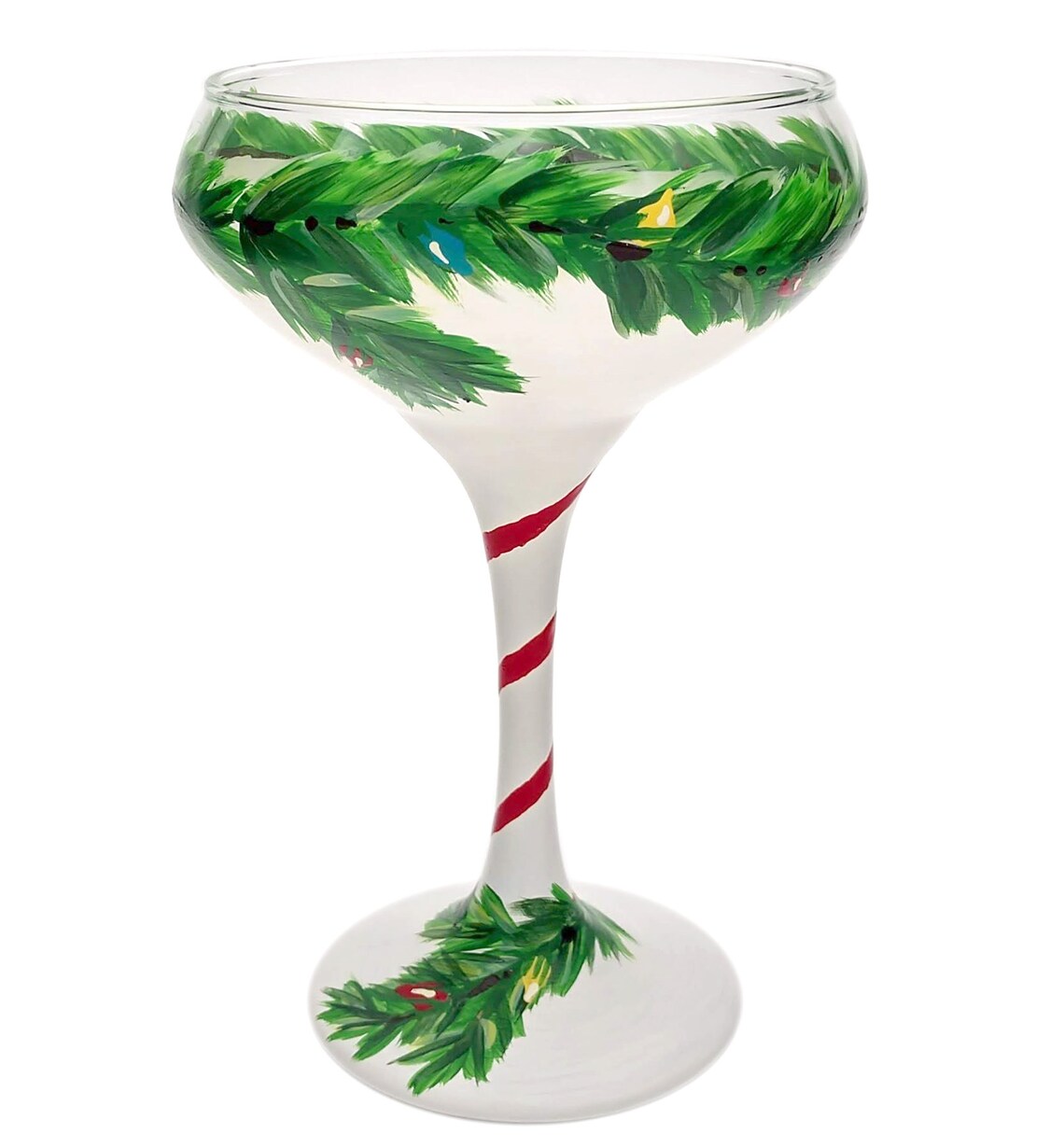 Christmas Coupe Cocktail Glass - Festive Holiday Garland and Lights ...