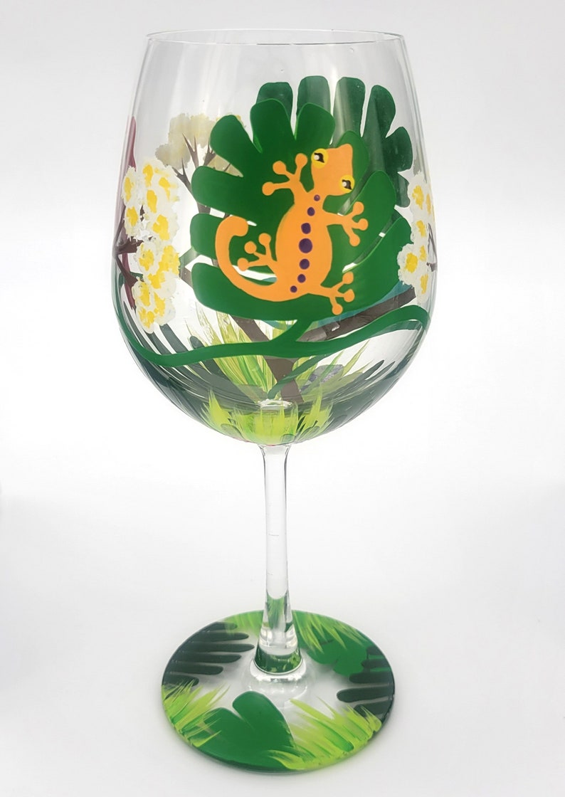 Tropical Theme Wine Glass Hand Painted Parrot Gecko - Etsy