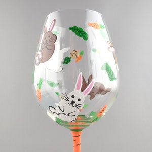 Bunny Themed Wine Glass - Hand Painted - Rabbits Having Fun & Their ...
