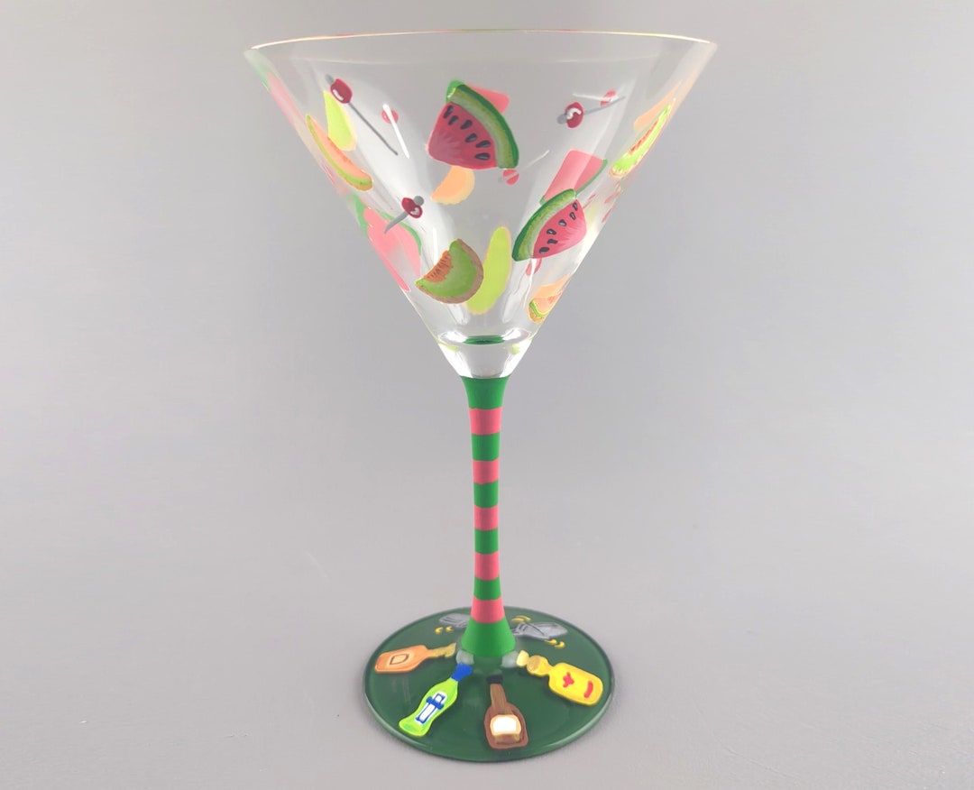 Melon Themed Martini Glass - Hand Painted - Watermelon, Fruit, Cocktail ...